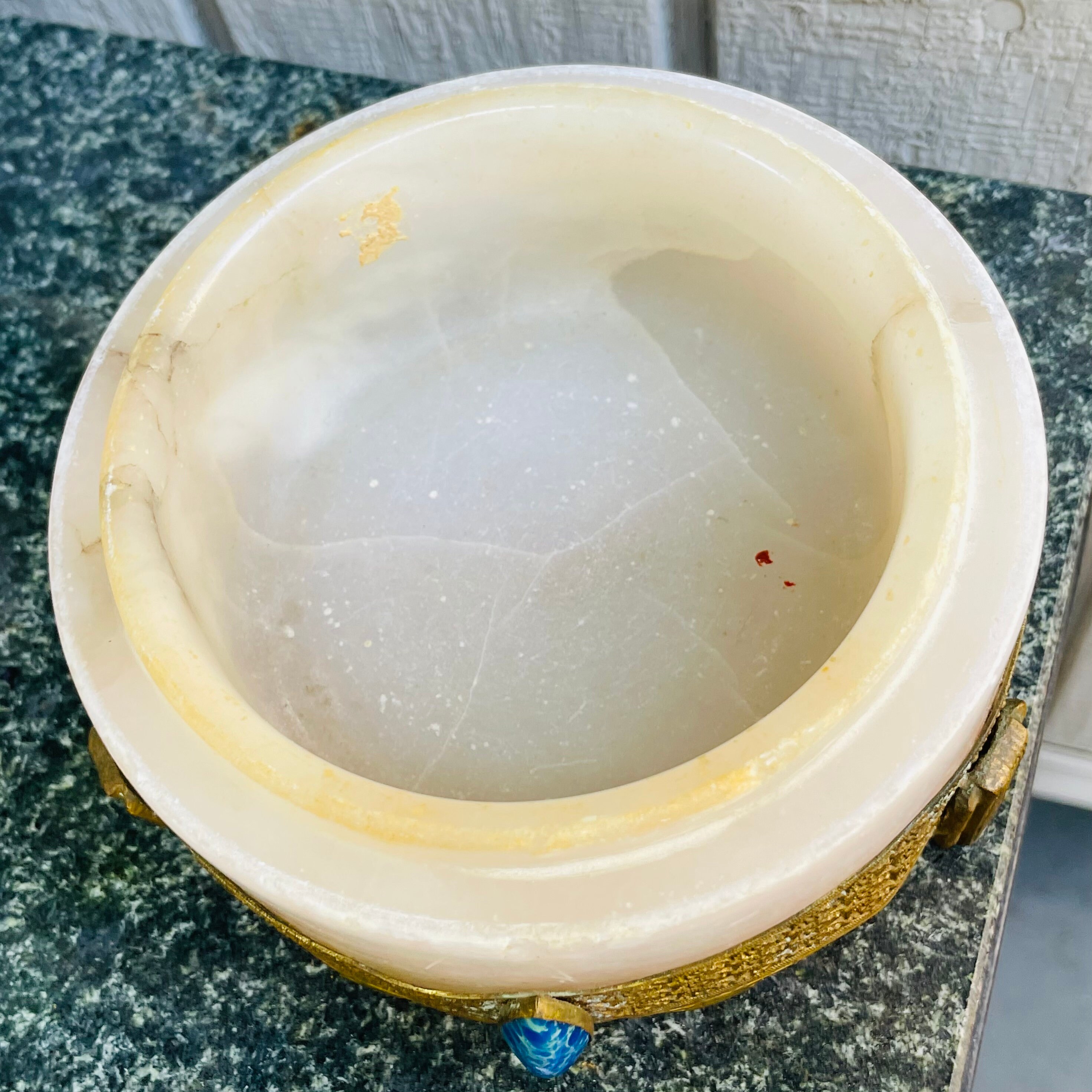 Antique Ornate Brass Victorian Rose Alabaster & Blue Stone | Etsy