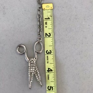 Rhinestone Silver Tone Scissors Shears Hairdresser Pendant Chain Link ...