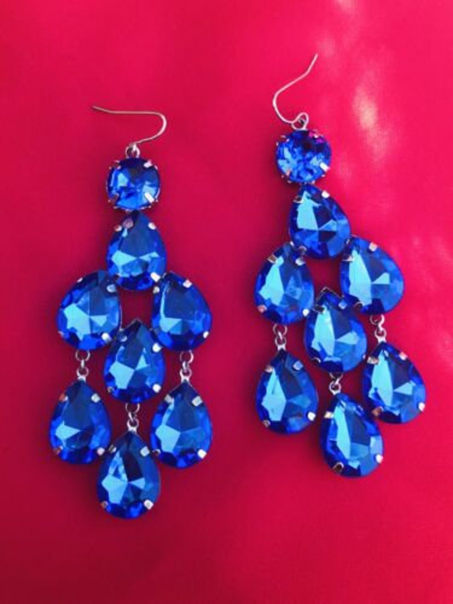 Unique Royal Blue Rhinestone Pear Shape Dangle Pierced - Etsy