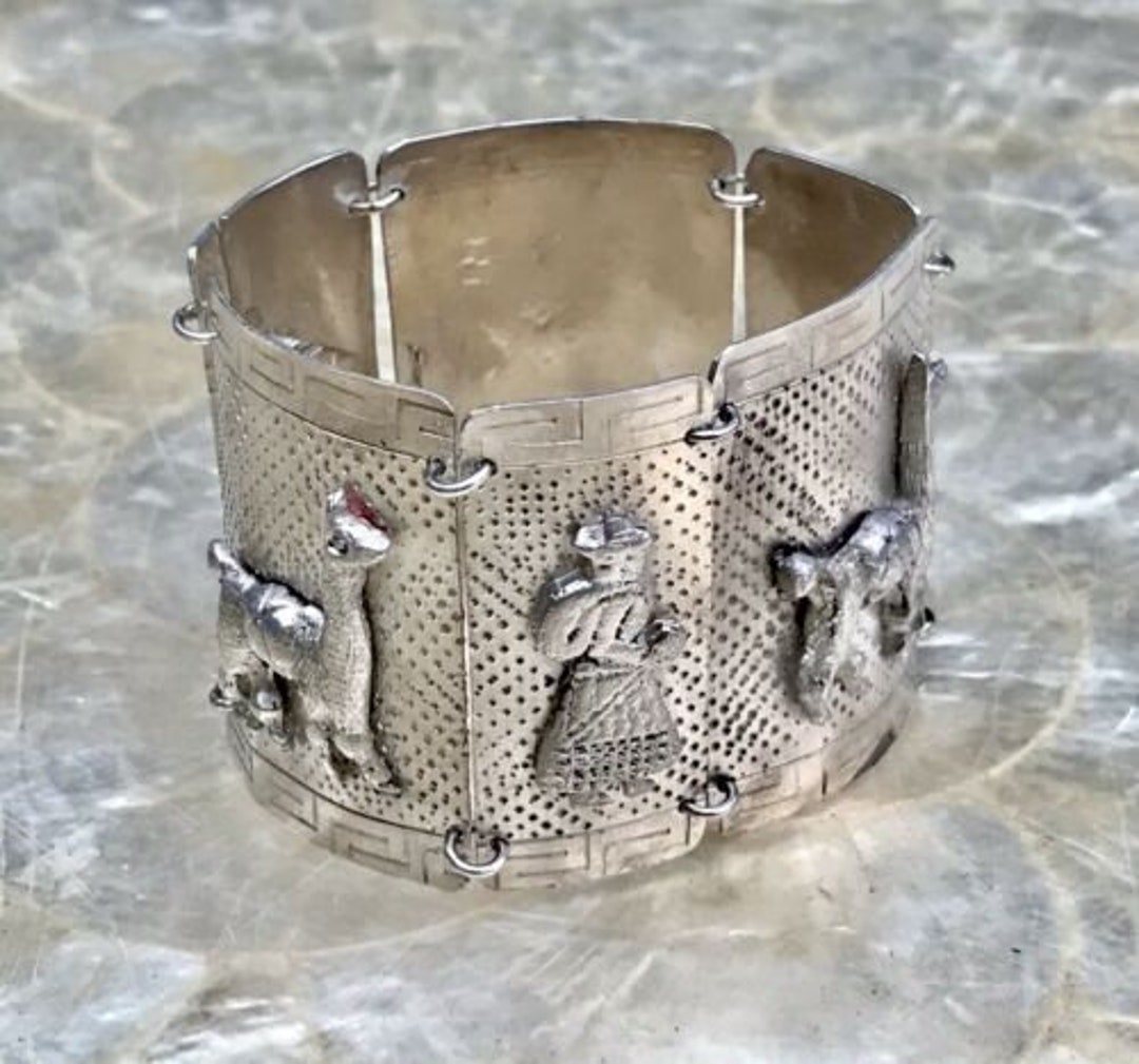Vintage Signed 900 Silver Industria Peruana Alpaca Panel Bracelet Peru ...