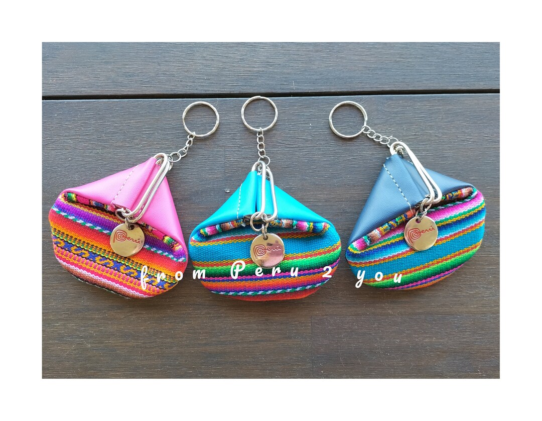Coin Purse | Coin Holder Key Ring | Made From Peruvian Manta and Faux ...