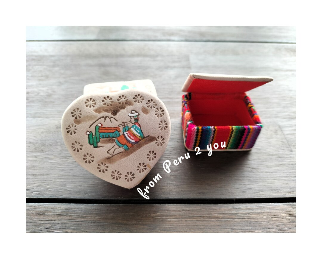 Handcrafted Peruvian Box: Hand-painted Leather Lid, Traditional Fabric ...