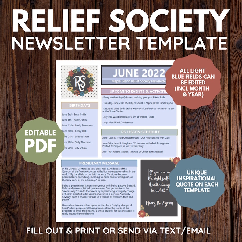 LDS Relief Society Newsletter Kit Digital Download 12 - Etsy