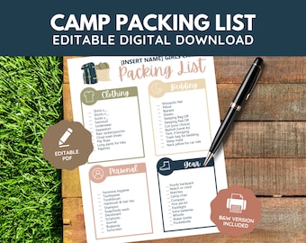Girls Camp Packing List - Etsy