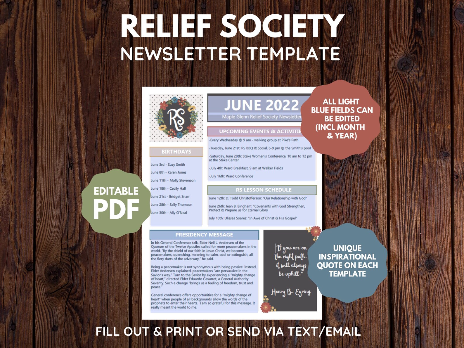 LDS Relief Society Newsletter Kit | Editable Digital Download | 12 ...