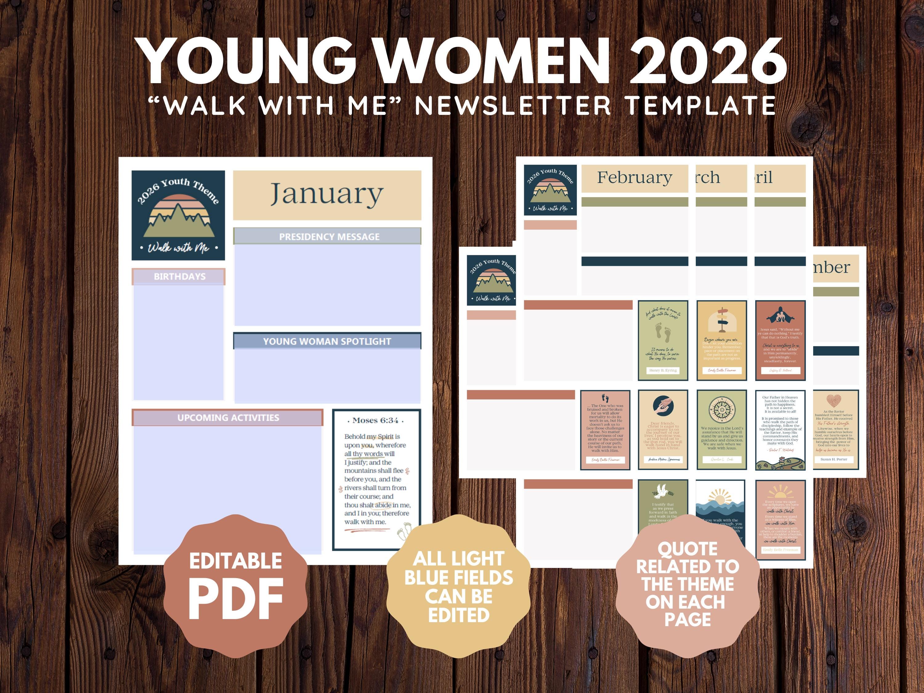 2026 LDS Young Women Newsletter Template Kit | Walk With Me Moses 6:34 ...