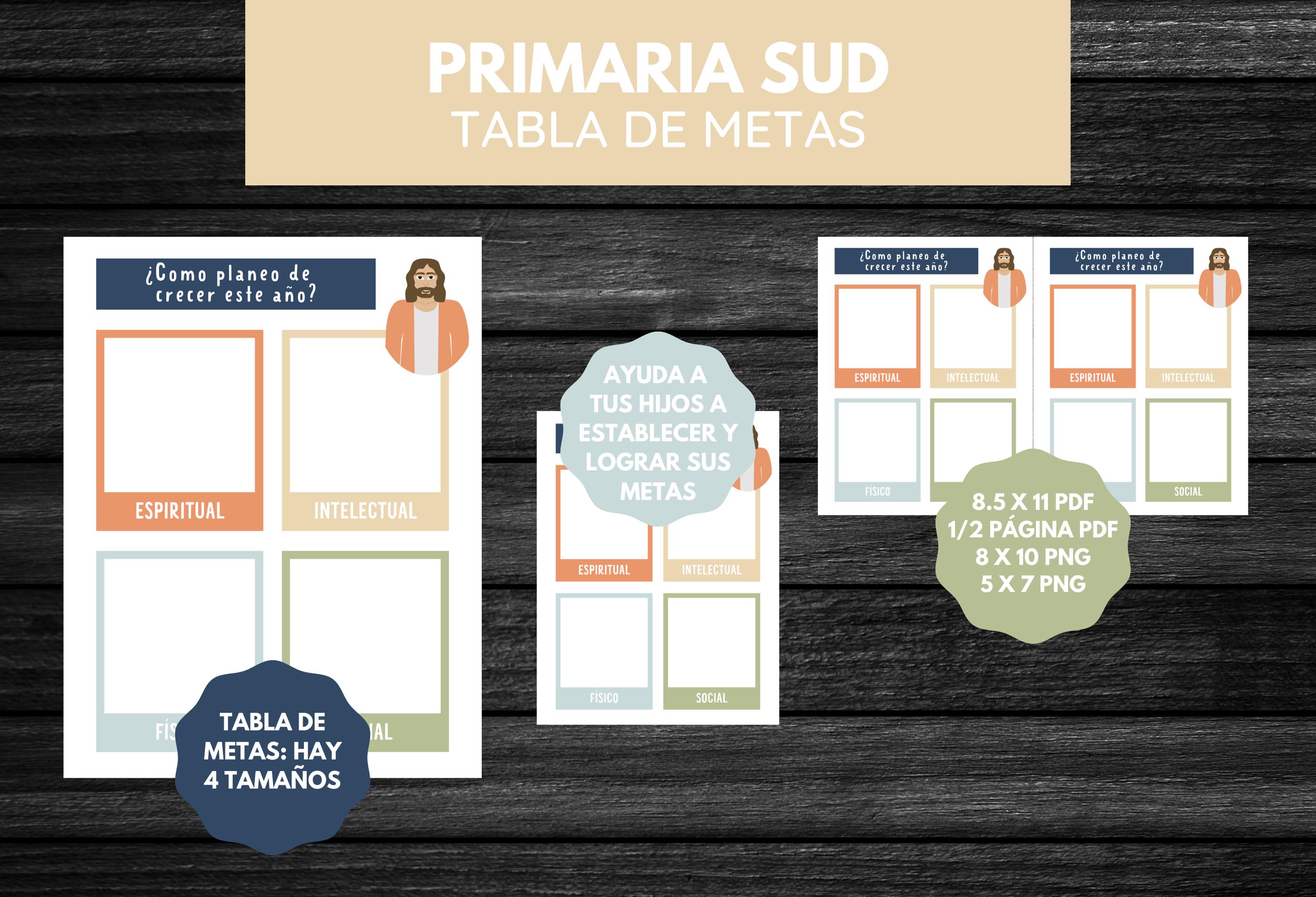 SUD Primaria Tabla De Metas Español | LDS Primary Children & Youth Goal ...