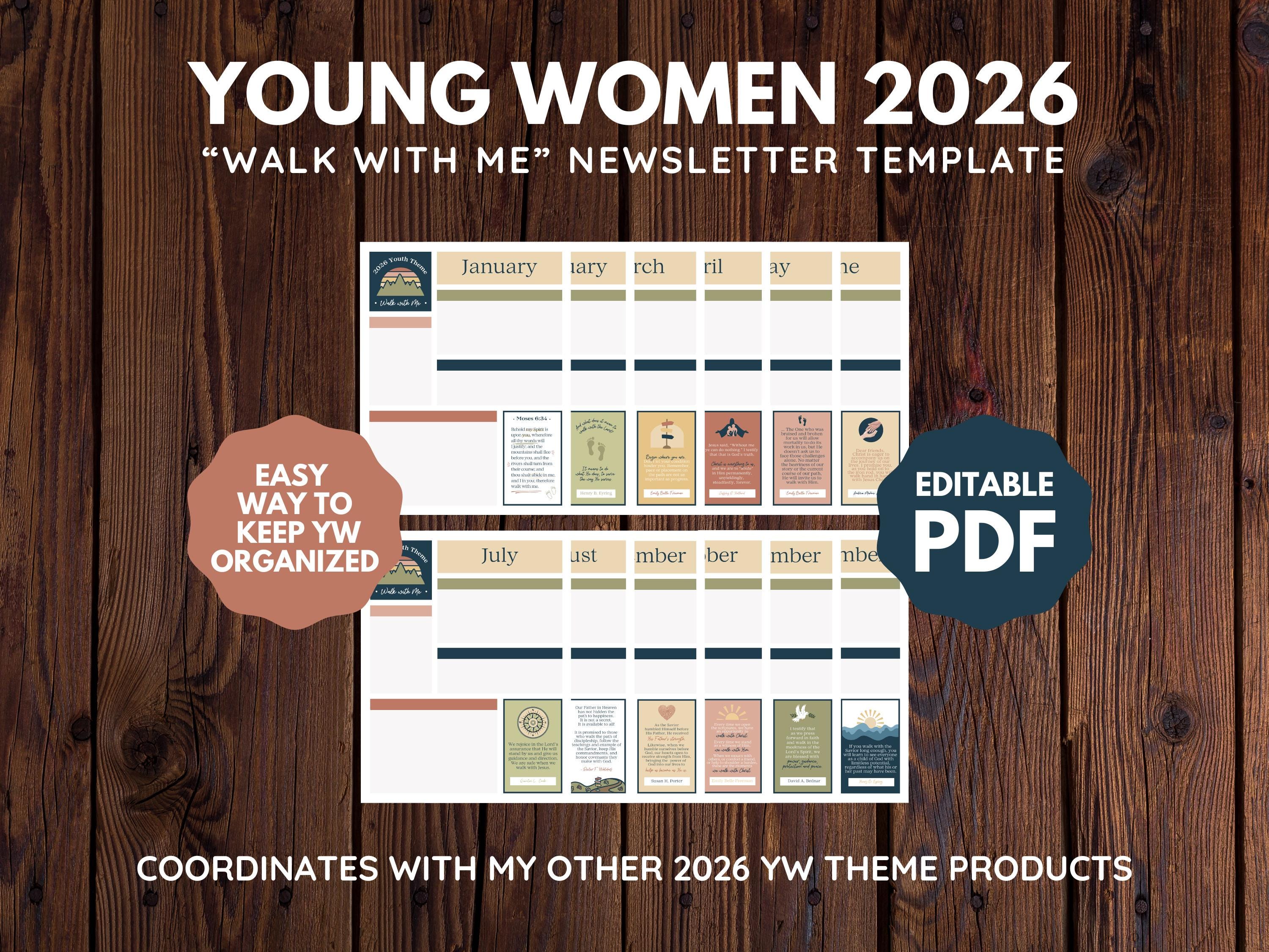 2026 LDS Young Women Newsletter Template Kit | Walk With Me Moses 6:34 ...
