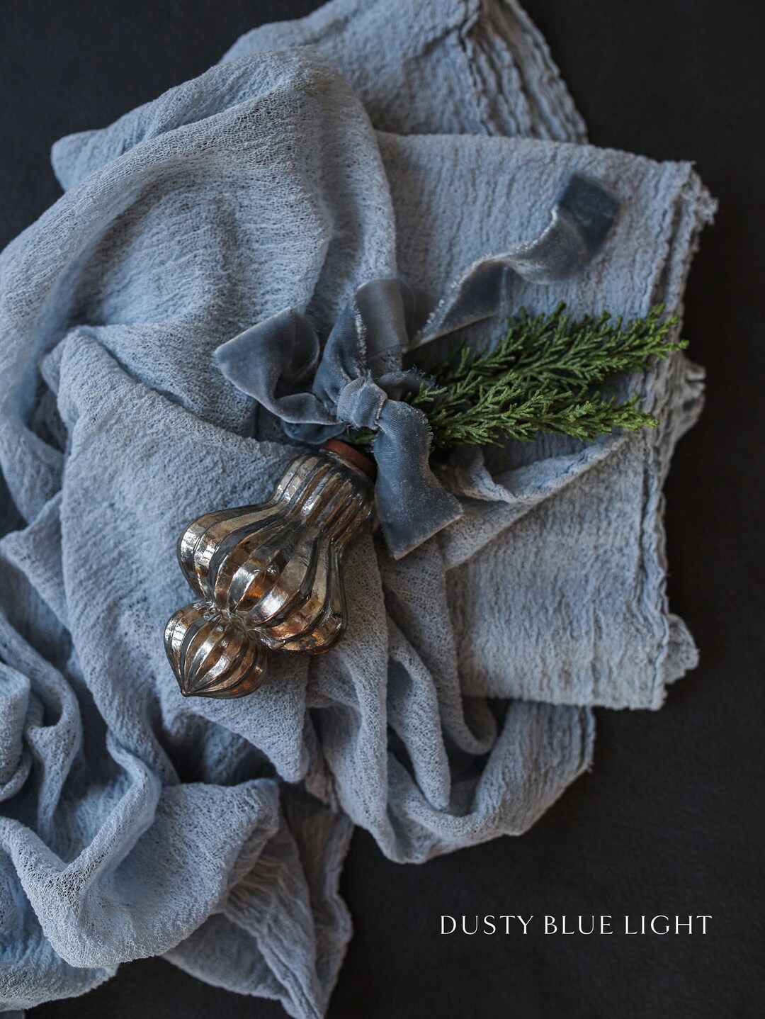 Christmas Table Decor Dusty Blue Cheesecloth Table Runner Winter ...