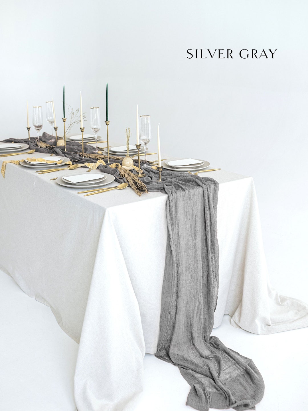 Christmas Table Runner Silver Grey Cheesecloth Runner Boho Wedding ...