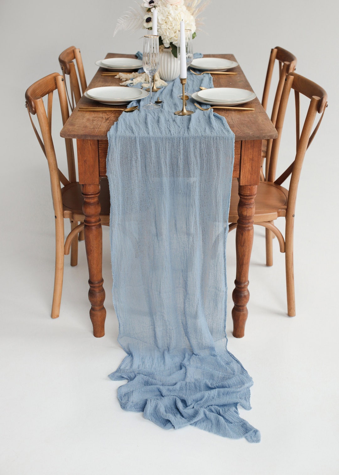Dusty Blue Wedding Table Decor Boho Wedding Table Runner Winter Wedding ...