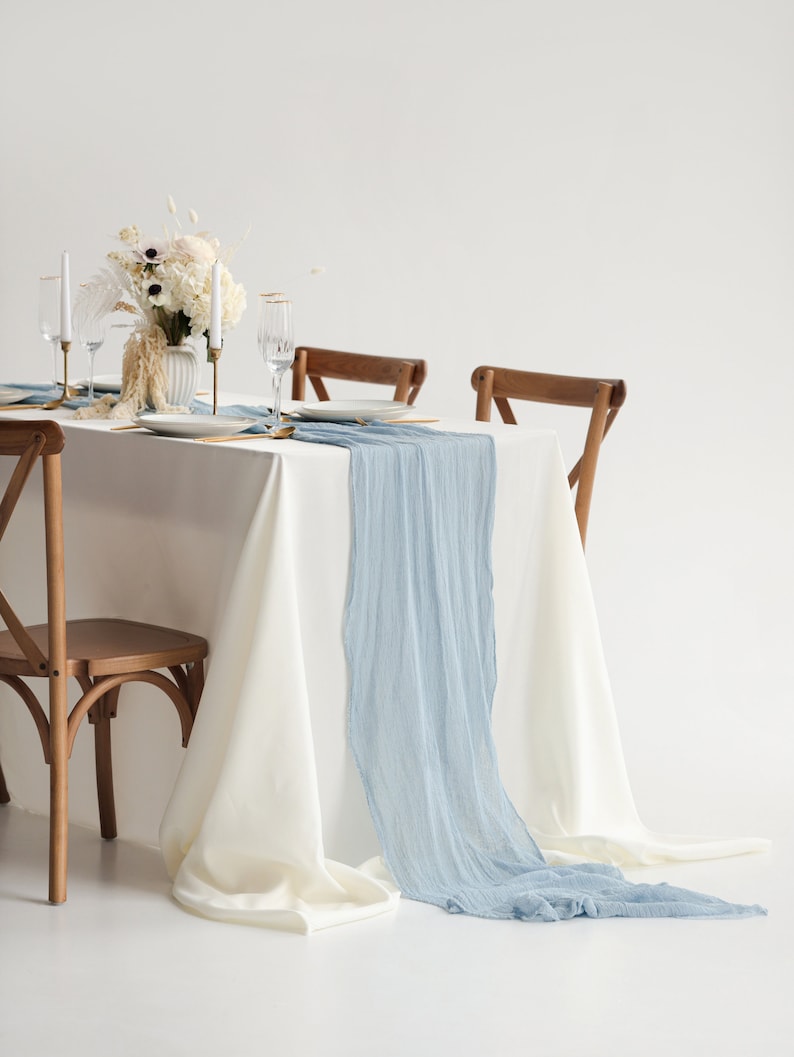 Light Dusty Blue Table Runner Sweetheart Table Decor Boho Wedding Table ...