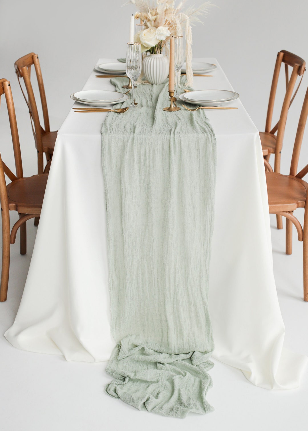 Woodland Baby Shower Centerpiece Sage Green Table Runner Rustic Wedding ...
