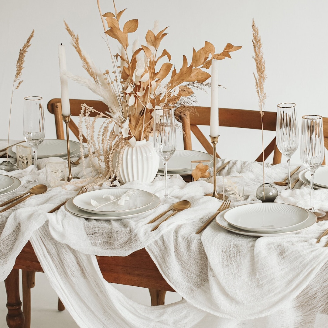 Pearl White Cheesecloth Table Runner Boho Wedding Table Decor Rustic ...