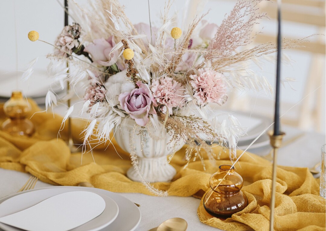 Fall Table Runner Light Mustard Gauze Runner Rustic Wedding Centerpiece ...