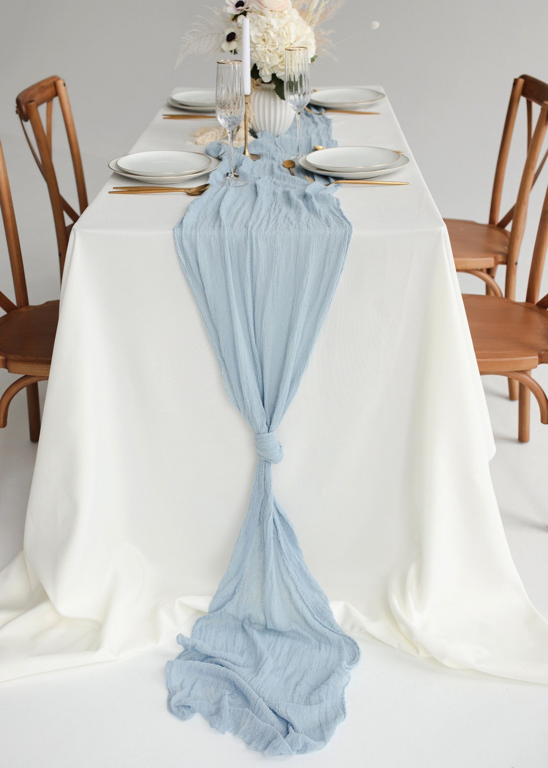 Light Dusty Blue Table Runner Sweetheart Table Decor Boho Wedding Table ...