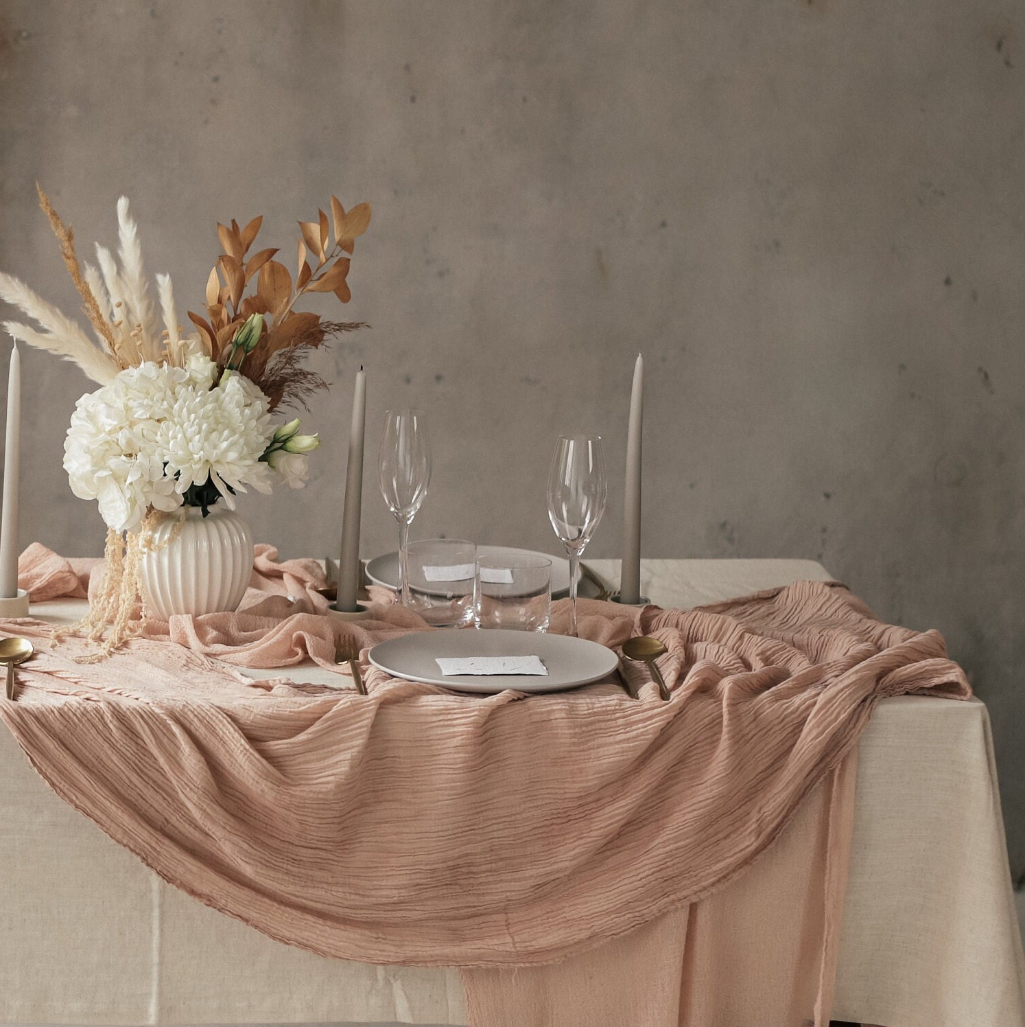 Fall Table Runner Woodland Baby Shower Decor Nude Gauze Table Runner ...