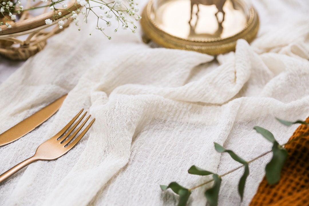 Ivory Gauze Runner for Wedding, Cheese Cloth Runner, Table Hand Dyed ...