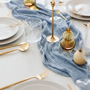Dusty Blue Table Runner Boho Wedding Table Decor Cheesecloth Table ...