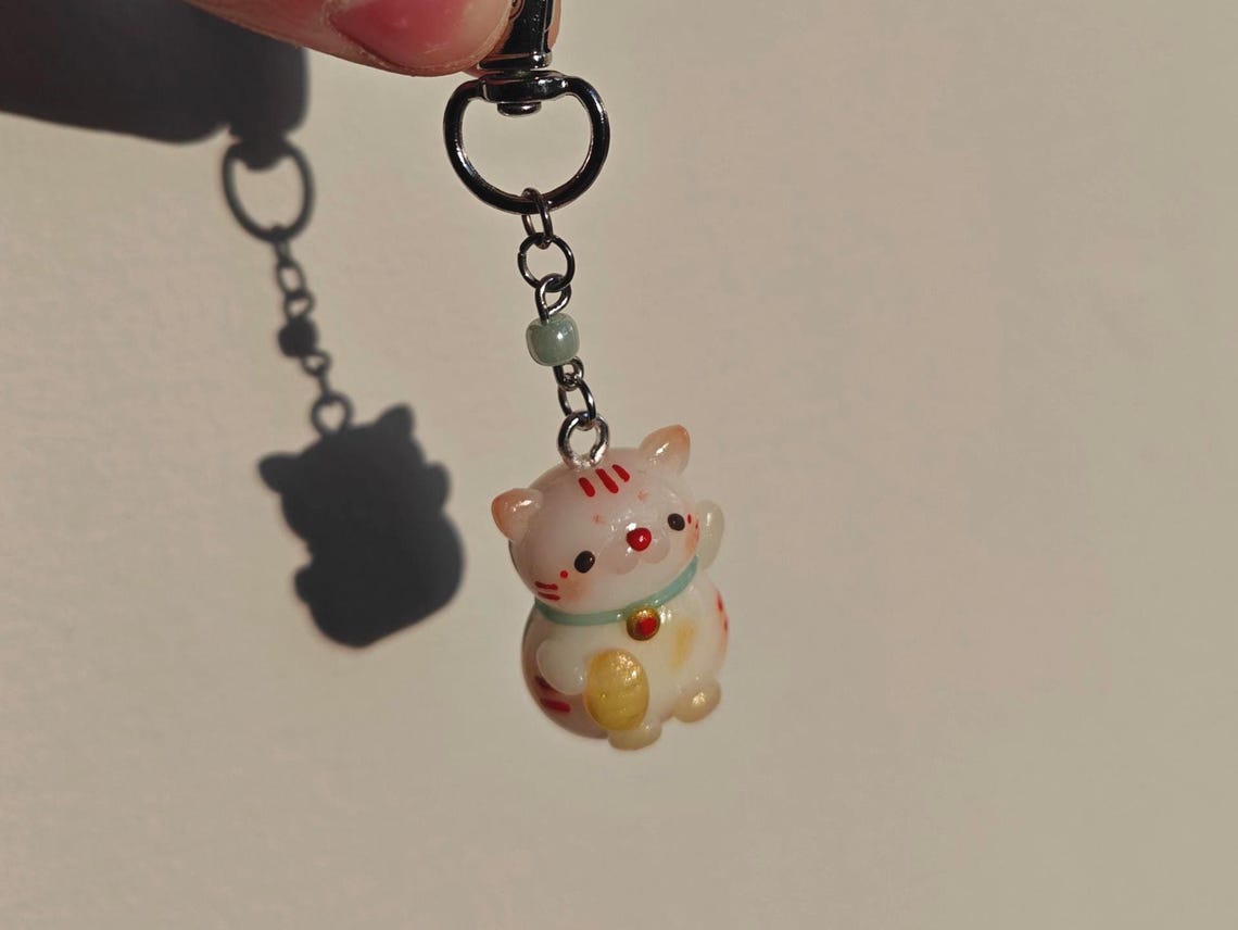 Polymer Clay Cute Lucky Cat Translucent Keychain - Etsy