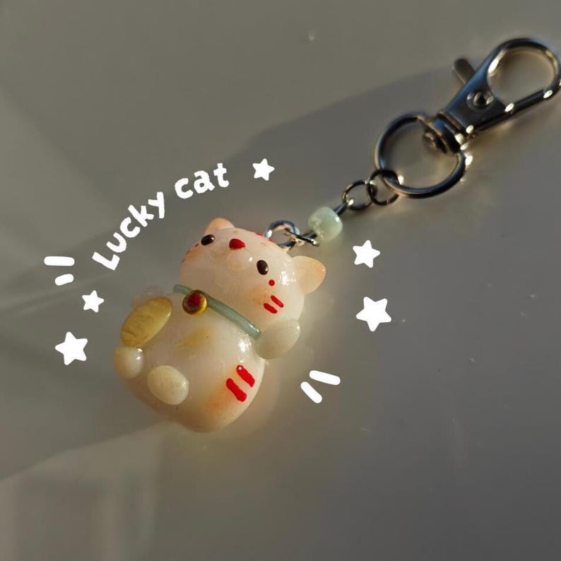 Polymer Clay Cute Lucky Cat Translucent Keychain - Etsy