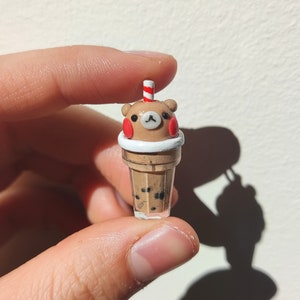 Cute Clay Boba Milk Bubble Tea Bear Charm Keychain Kawaii Aesthetic - Etsy