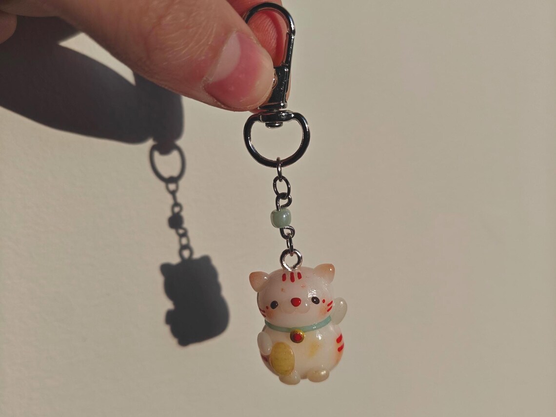 Polymer Clay Cute Lucky Cat Translucent Keychain - Etsy
