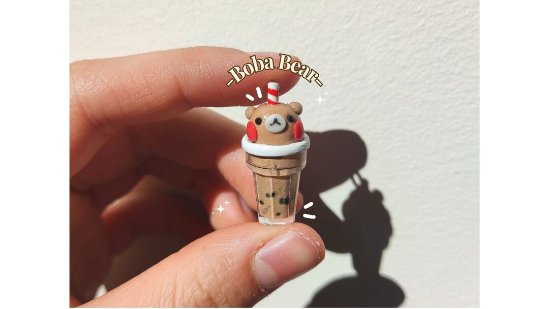 Cute Clay Boba Milk Bubble Tea Bear Charm Keychain Kawaii Aesthetic ...