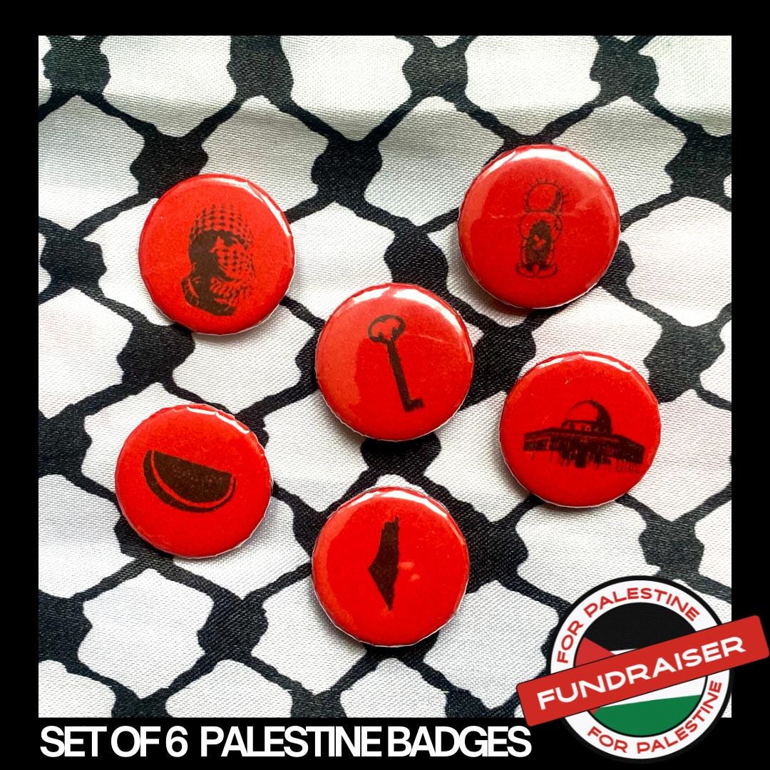 Palestine Badge Set of 6 Fundraiser Pins Keffiyeh Handala Al Aqsa ...
