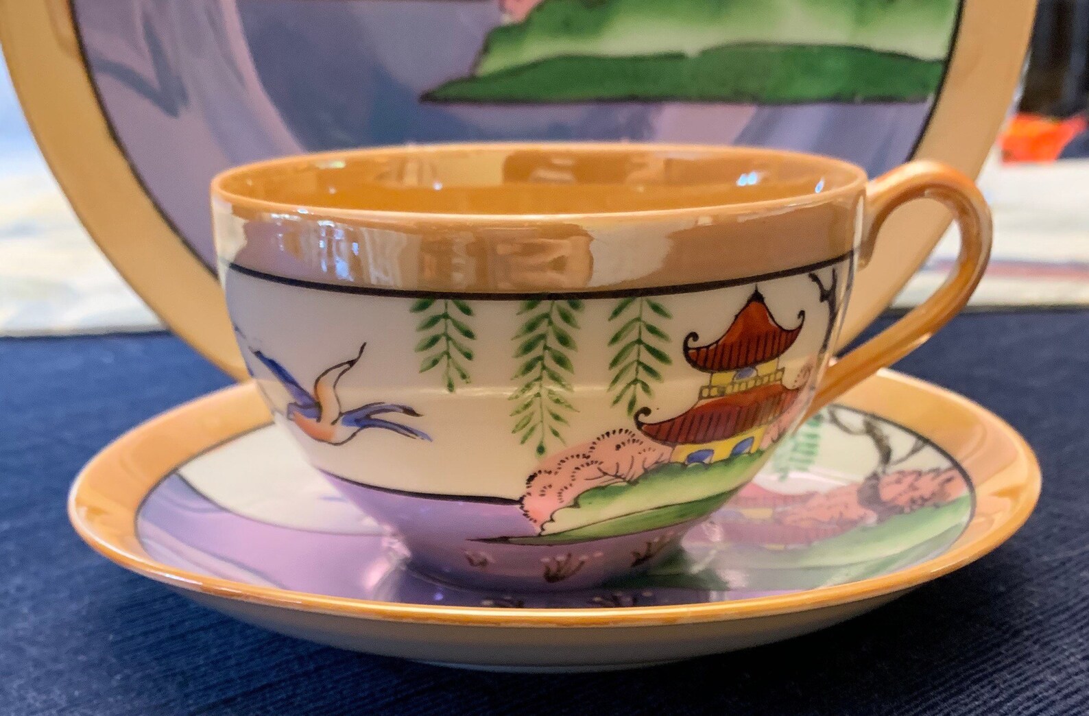 Vintage Japanese Lusterware Blue Bird Tea Cups and Dessert Plates - Etsy