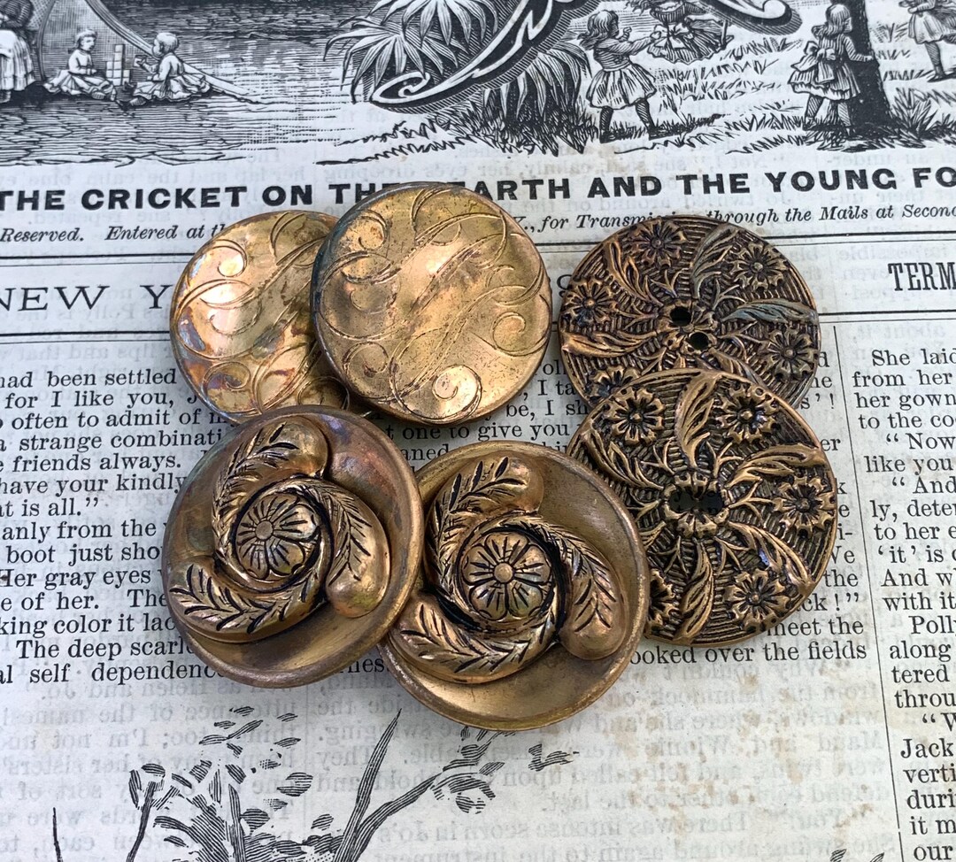 Antique Gold Plated Metal Buttons Three Pairs - Etsy