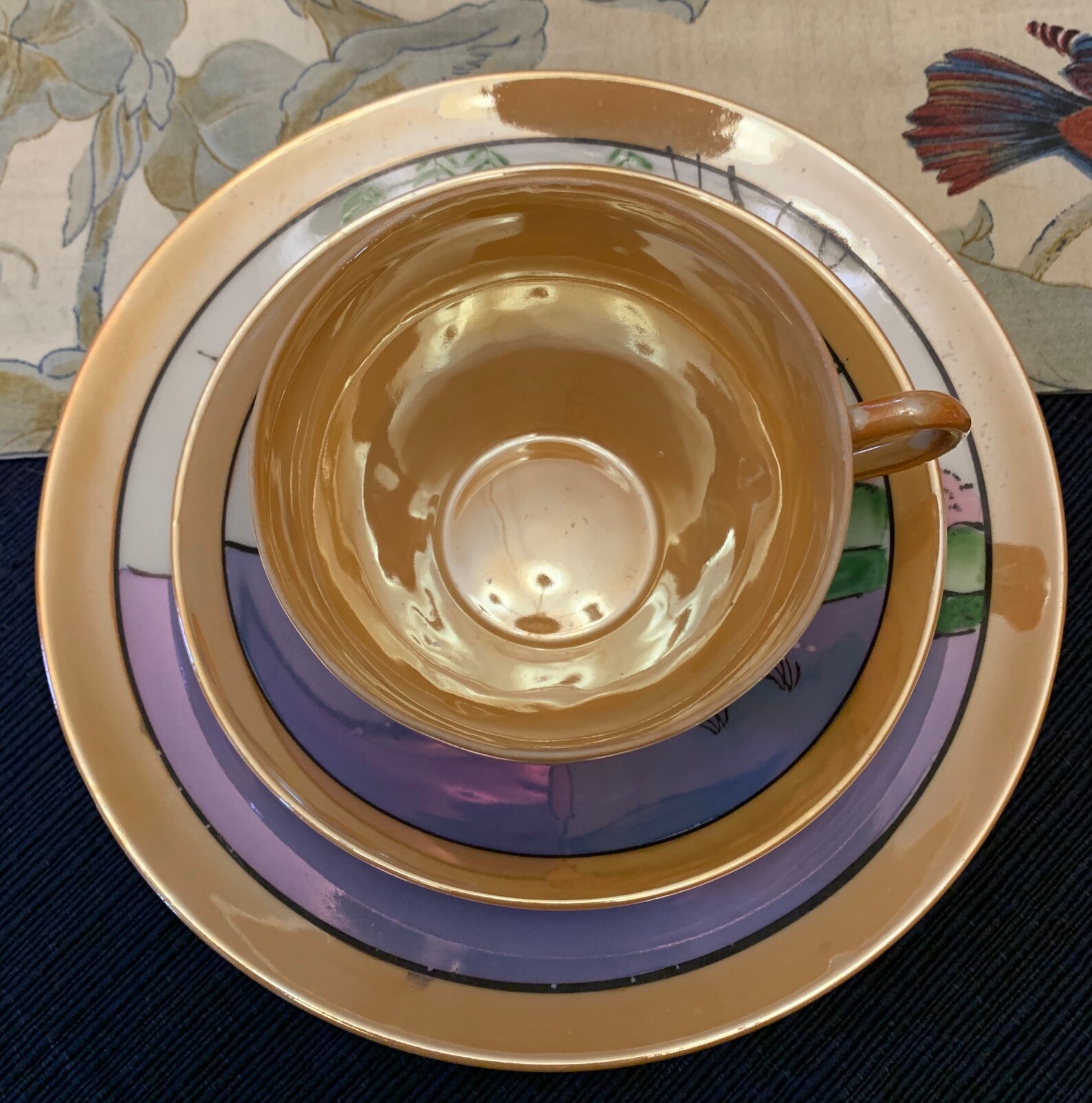 Vintage Japanese Lusterware Blue Bird Tea Cups and Dessert - Etsy