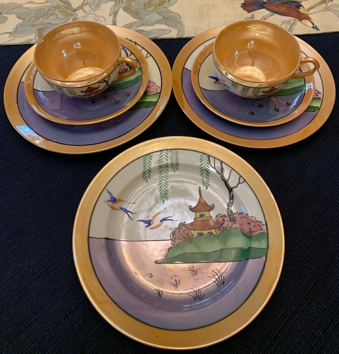 Vintage Japanese Lusterware Blue Bird Tea Cups and Dessert - Etsy