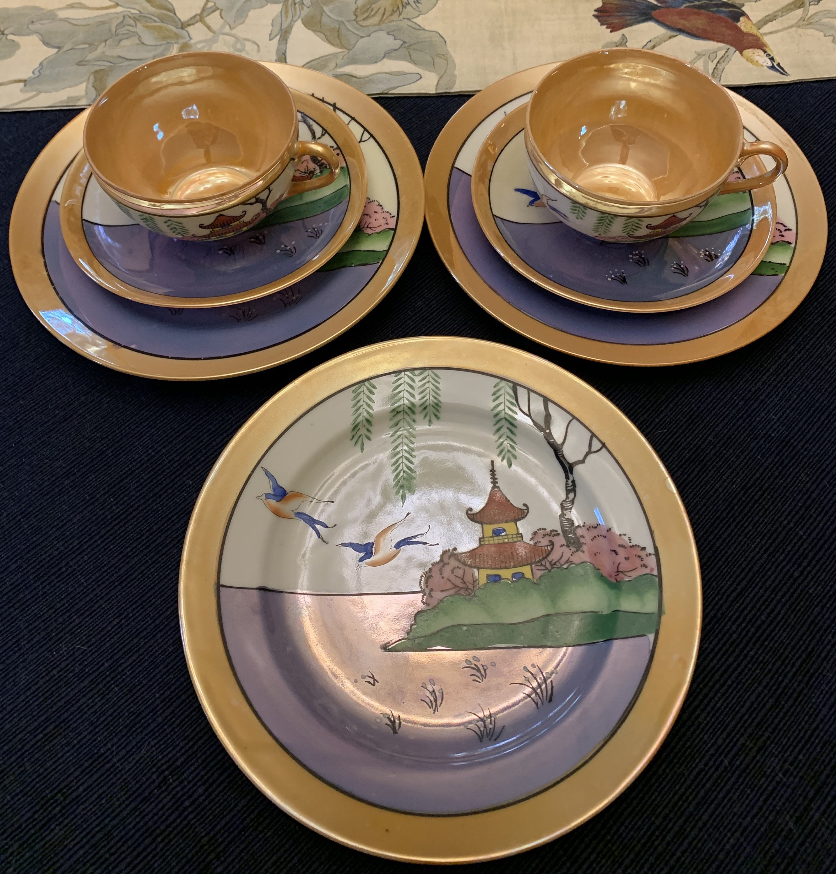 Vintage Japanese Lusterware Blue Bird Tea Cups and Dessert Plates - Etsy
