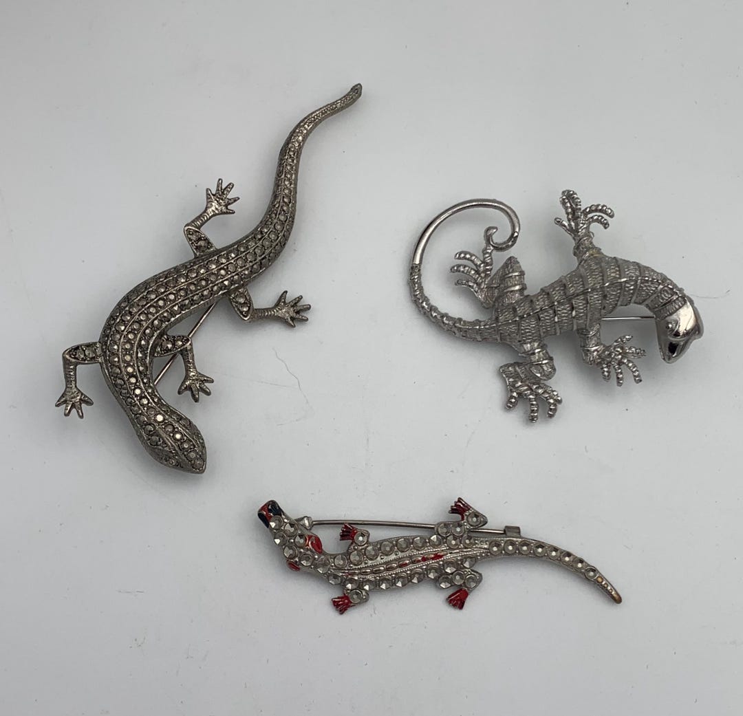 Vintage Gecko Salamander Brooch Set of Three - Etsy