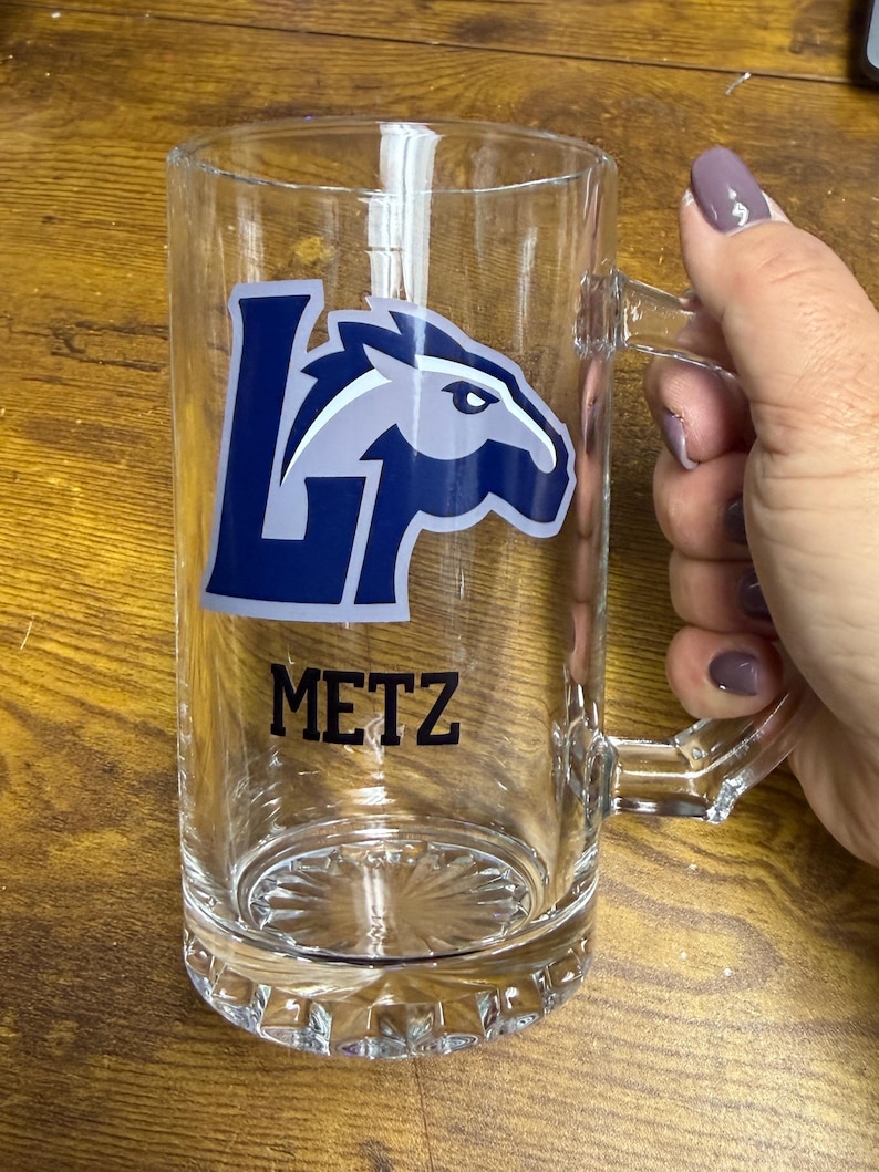 Custom College Logo Beer Stein: Personalized Glass Mug (16oz or 26oz ...