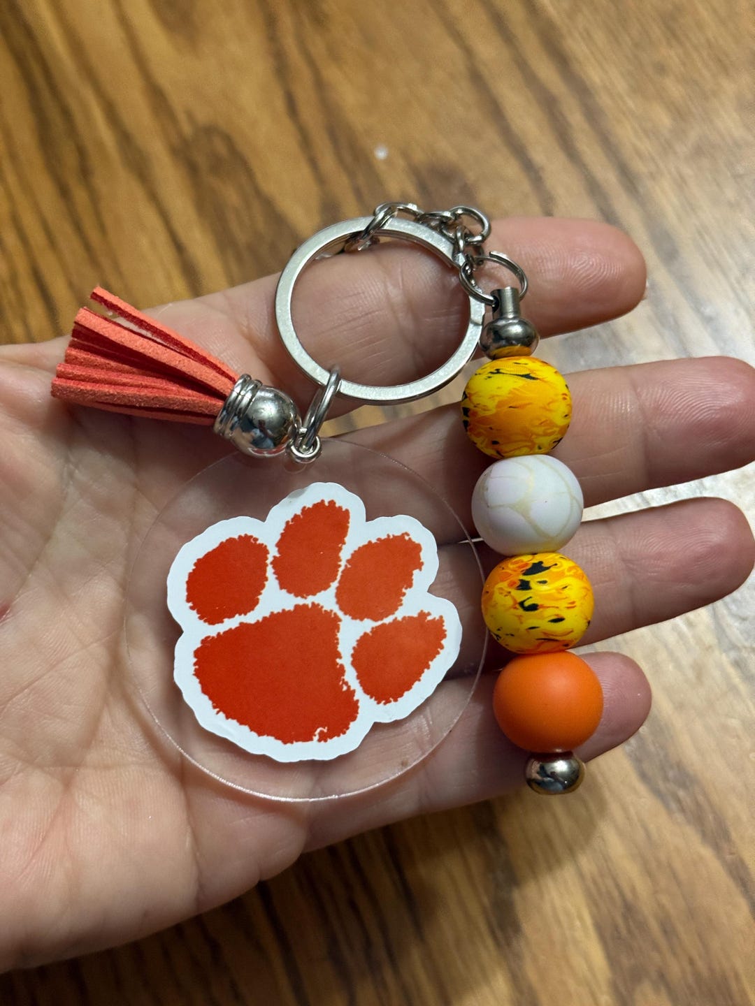 COLLEGE LOGO & COLORS Keychain With Tassel, Silicone Bead Keyring ...
