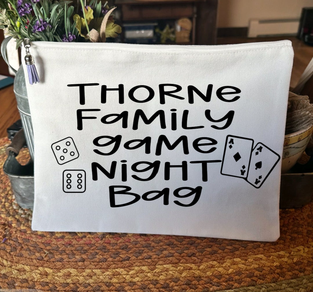 FAMILY GAME NIGHT Personalized 12”x9” Zippered Tote, Personalized Tote ...