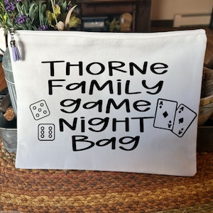 FAMILY GAME NIGHT Personalized 12”x9” Zippered Tote, Personalized Tote ...