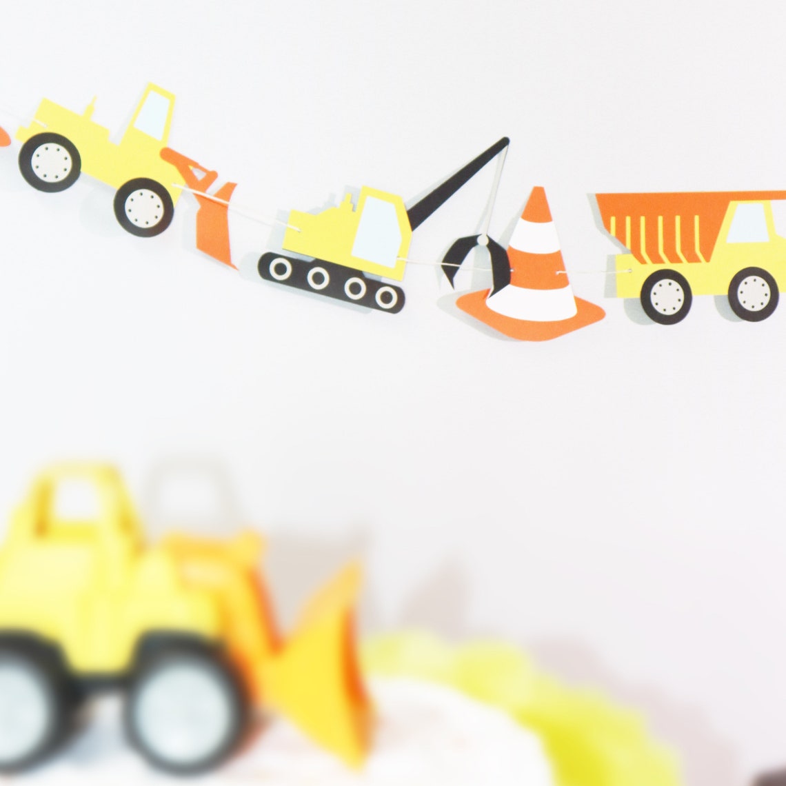 Construction trucks and digger cardstock garland for birthdays | Etsy