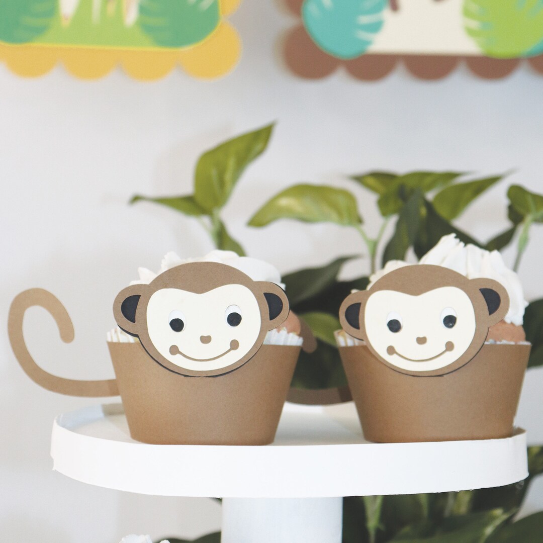 Monkey Cupcake Wrappers, Brown Cardstock Paper. for Baby Shower or Kids ...