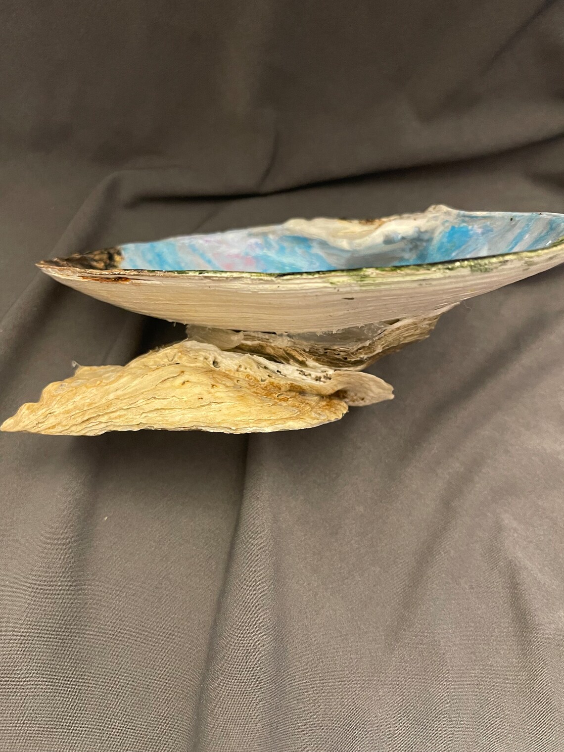Unique, Signed Hand Painted Raised Clam Seascape With Natural Oyster ...