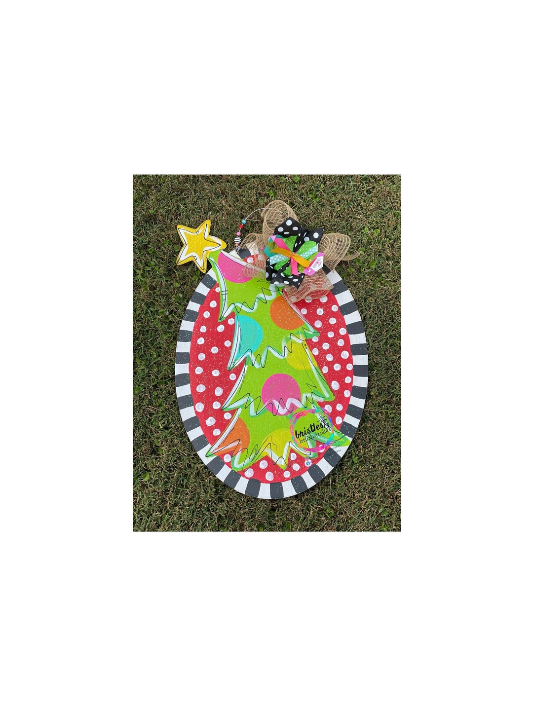 TEMPLATE- Oval Christmas Tree | Door Hanger Template | Star | Polka ...