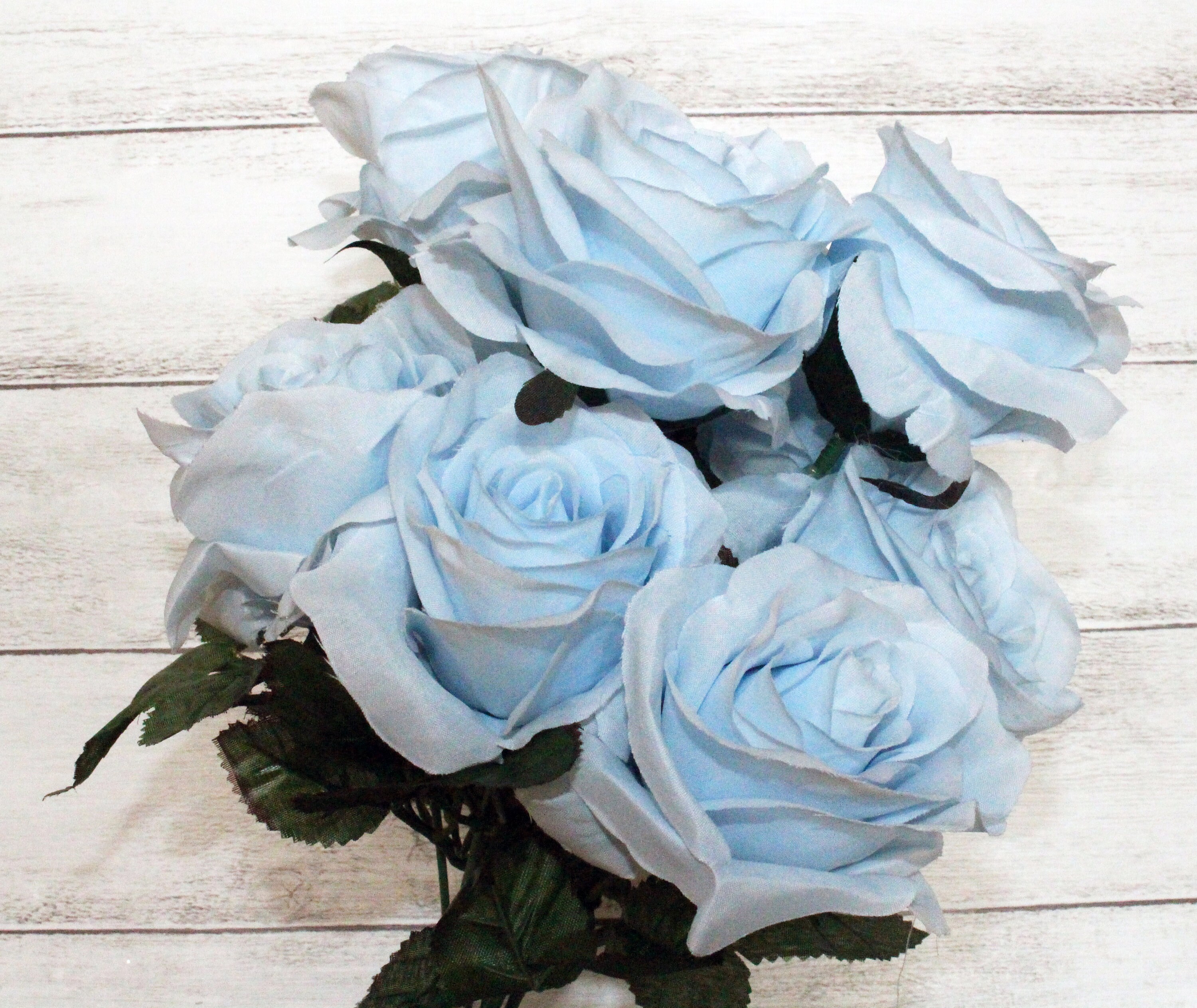 Light Blue Rose Bouquet Artificial Silk Flower 9 Heads Bush | Etsy