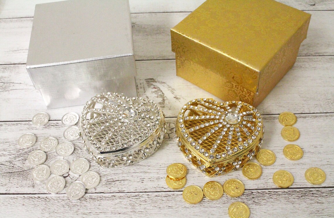 Heart Center Bling Wedding Unity Coins Arras de Boda Box | Etsy