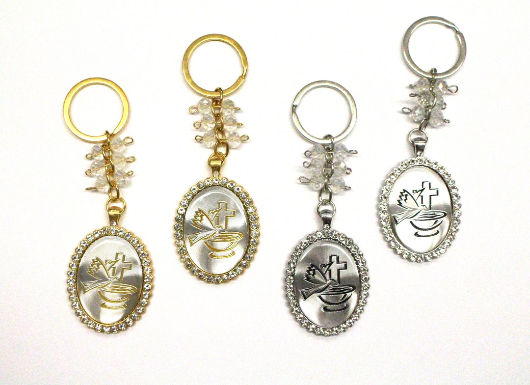 12 Dove Cross Gold or Silver Party Favor Keychain Charm Keyring ...