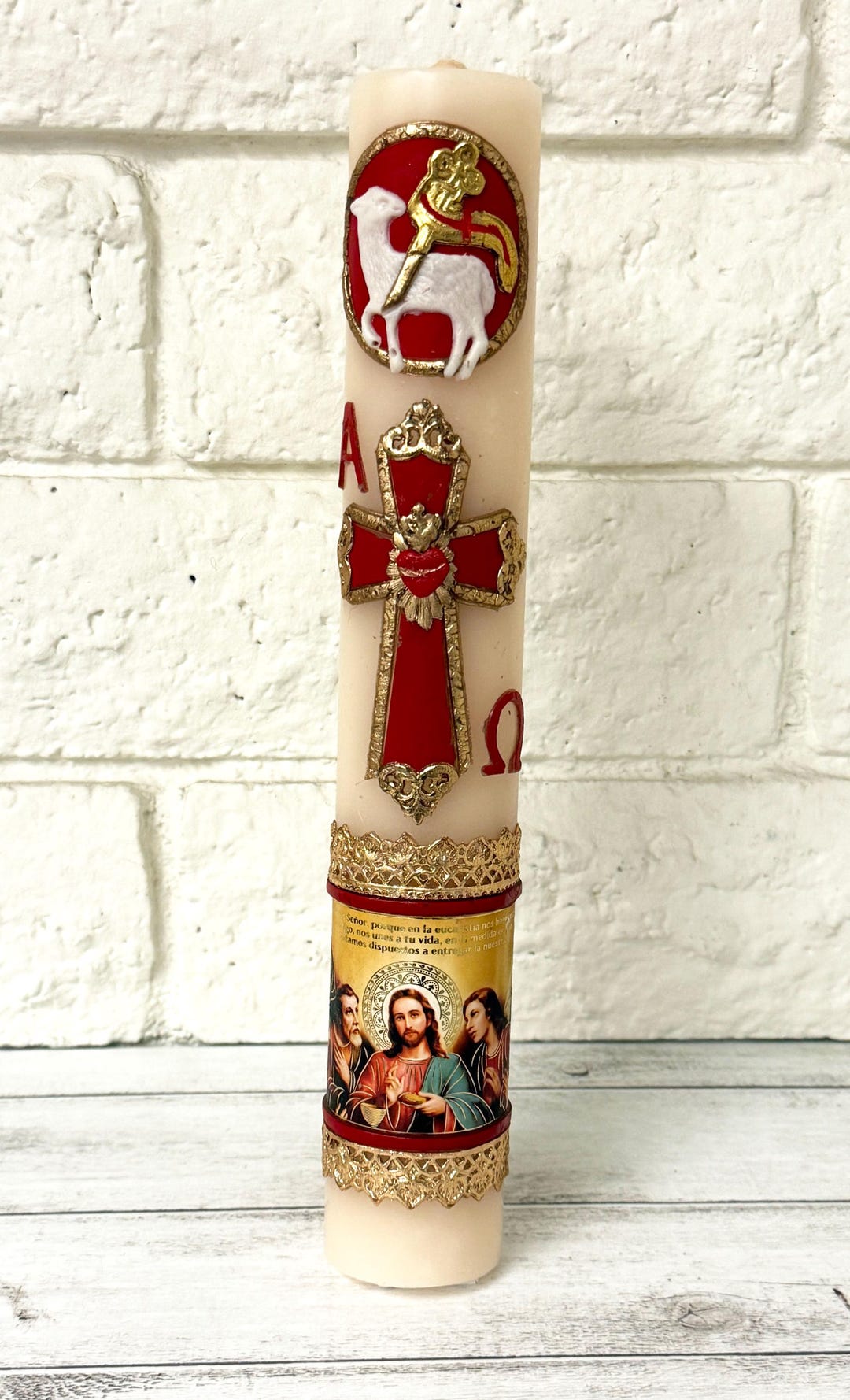 Large Last Supper Jesus Red Gold Cross Confirmation Unique Paschal Gold ...