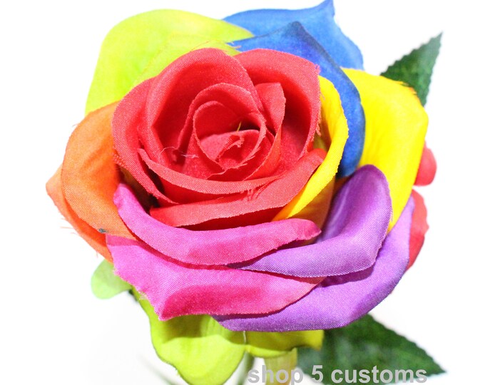 Stem Artificial Silk Rainbow Rose Flower Silk Flower for DIY - Etsy