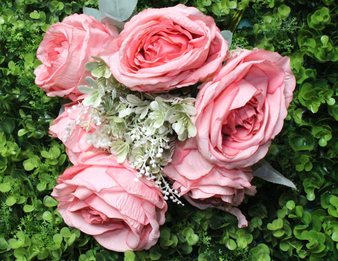 Hermosa rosa 6 cabeza seda rosa abierta repollo Bush artificial bouquet ...