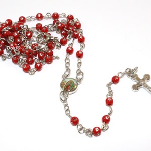 12pcs Rosary in Glass Beads Red Beaded Rosary Silver CATHOLIC Crucifix ...